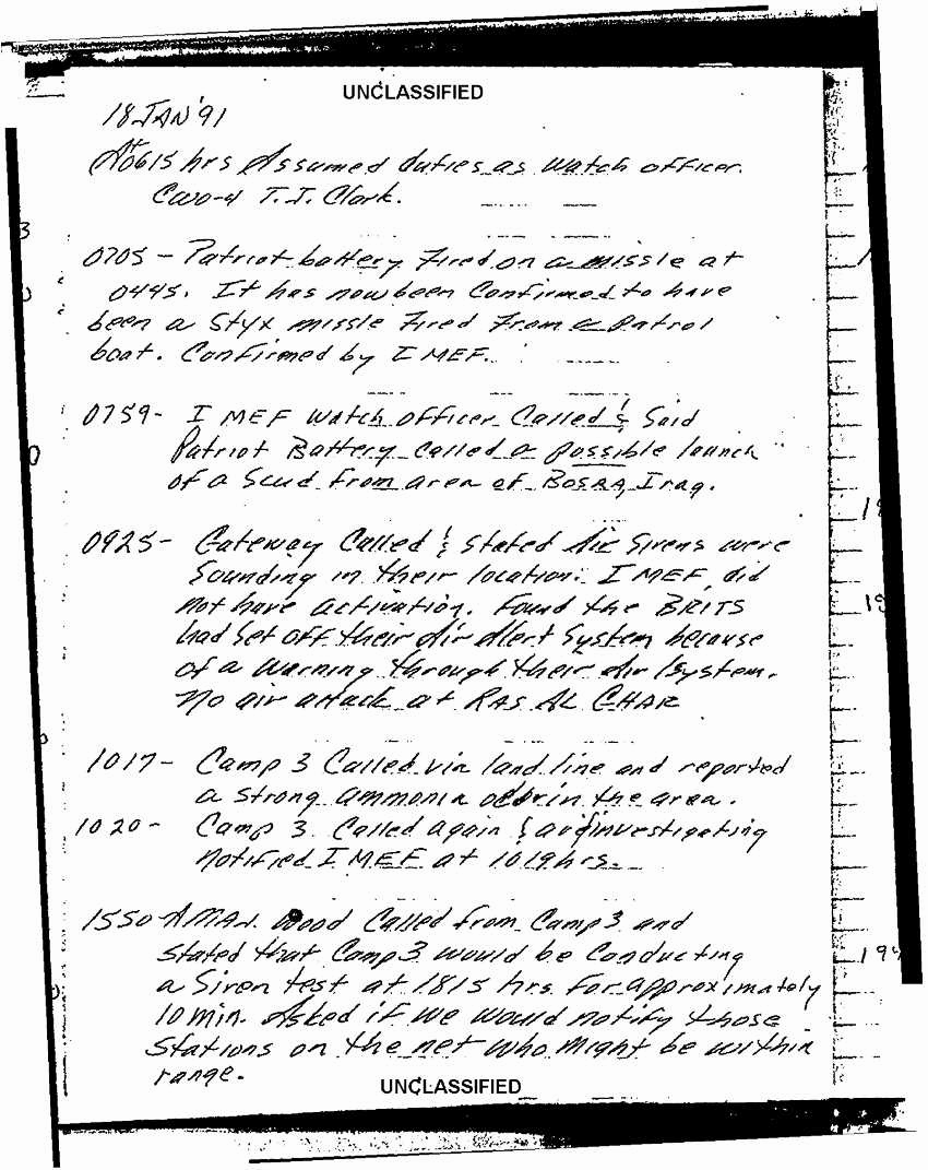 TAB H - Rear Area Operations Center (RAOC) Radio Log