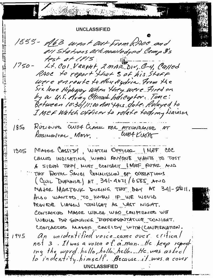TAB H - Rear Area Operations Center (RAOC) Radio Log